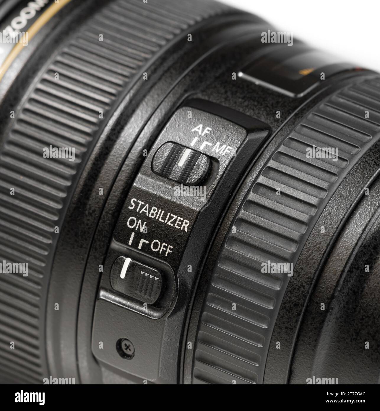 close up stabilizer button on photo camera lens Stock Photo - Alamy