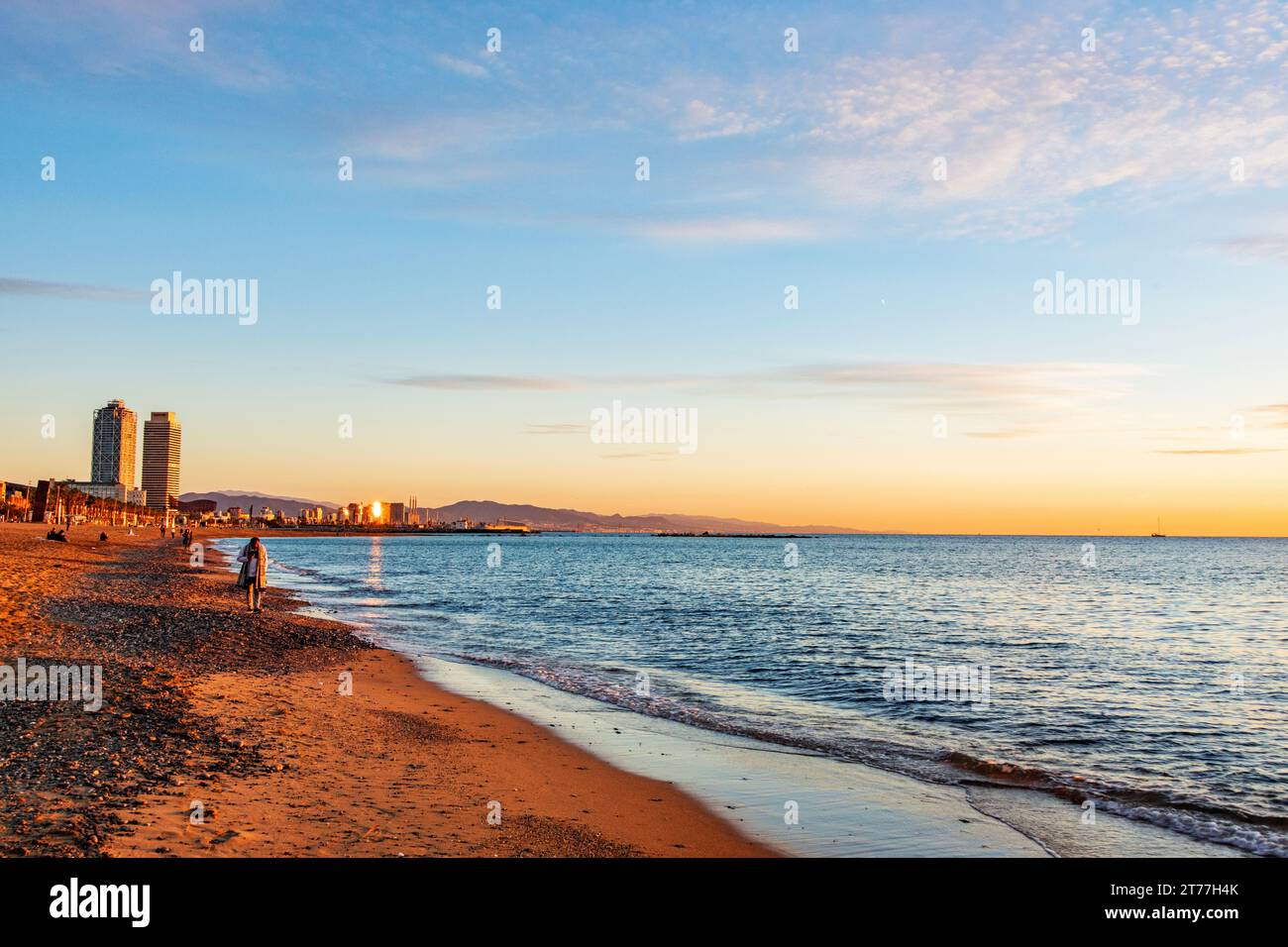 San Sebastian Beach Sunrise Barcelona Stock Photo - Alamy