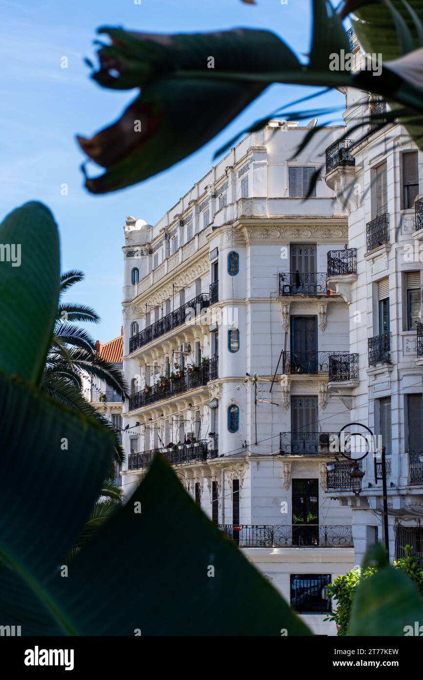 View of a colonial building in Algiers City. Heritage architecture ...