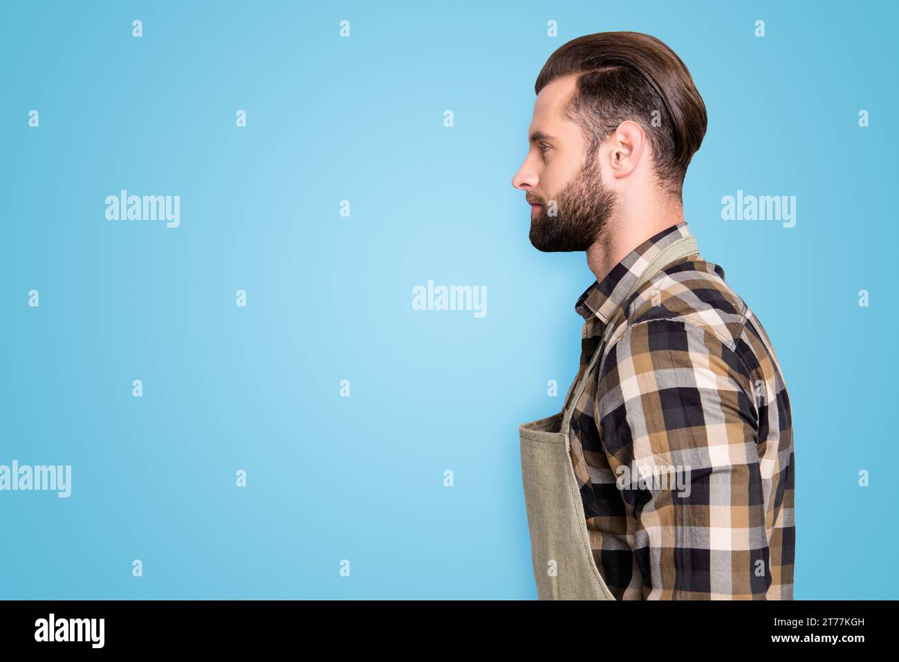 Profile side view portrait with copy space, empty place for product of ...