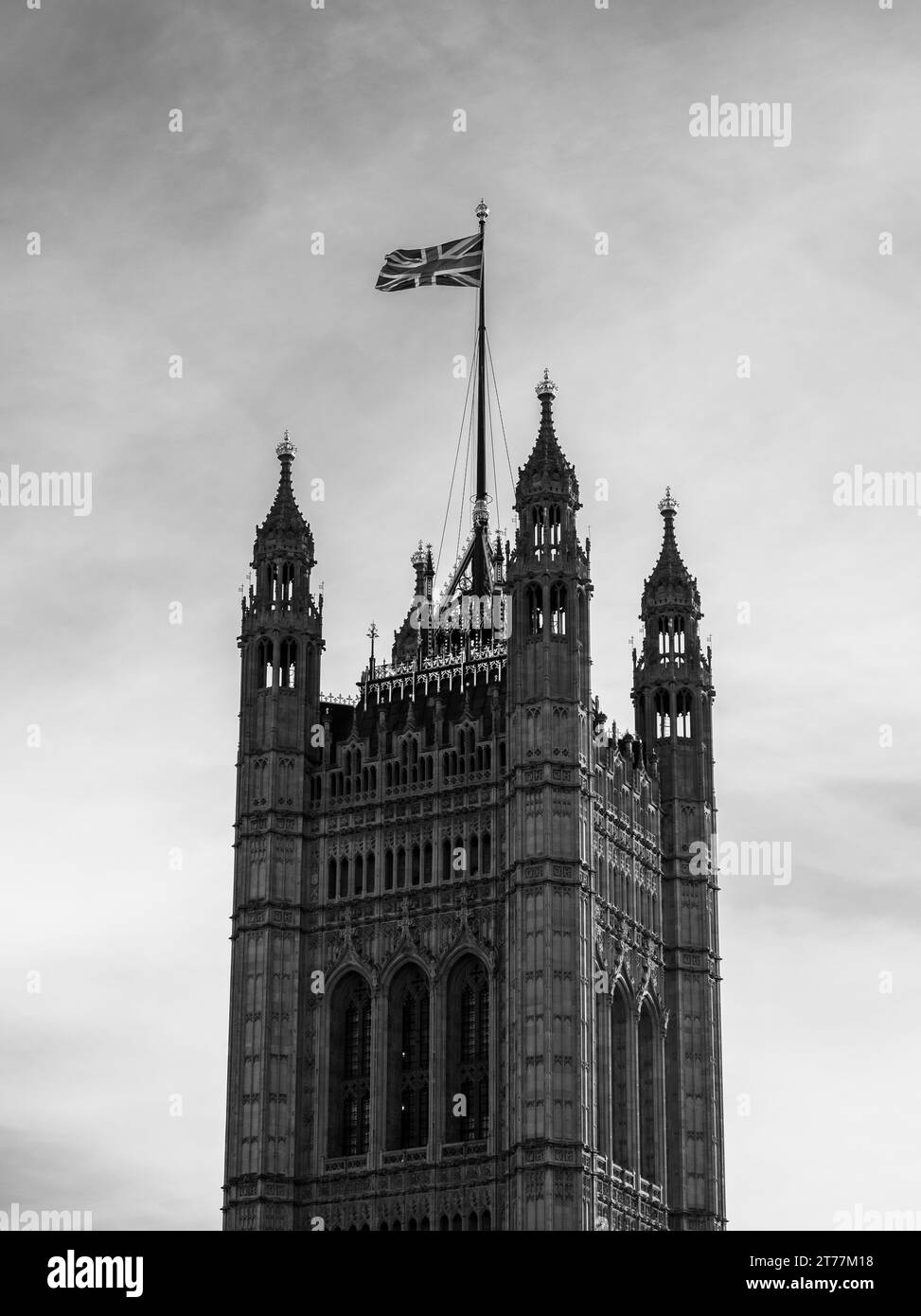 B&W View of the Victoria Tower, Palace of Westminster, Westminster, London, England, UK, GB ...