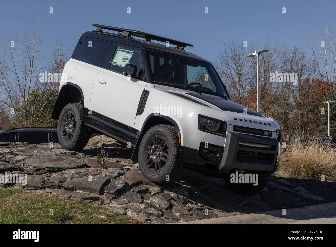 Indianapolis - November 12, 2023: Land Rover Defender display at a ...