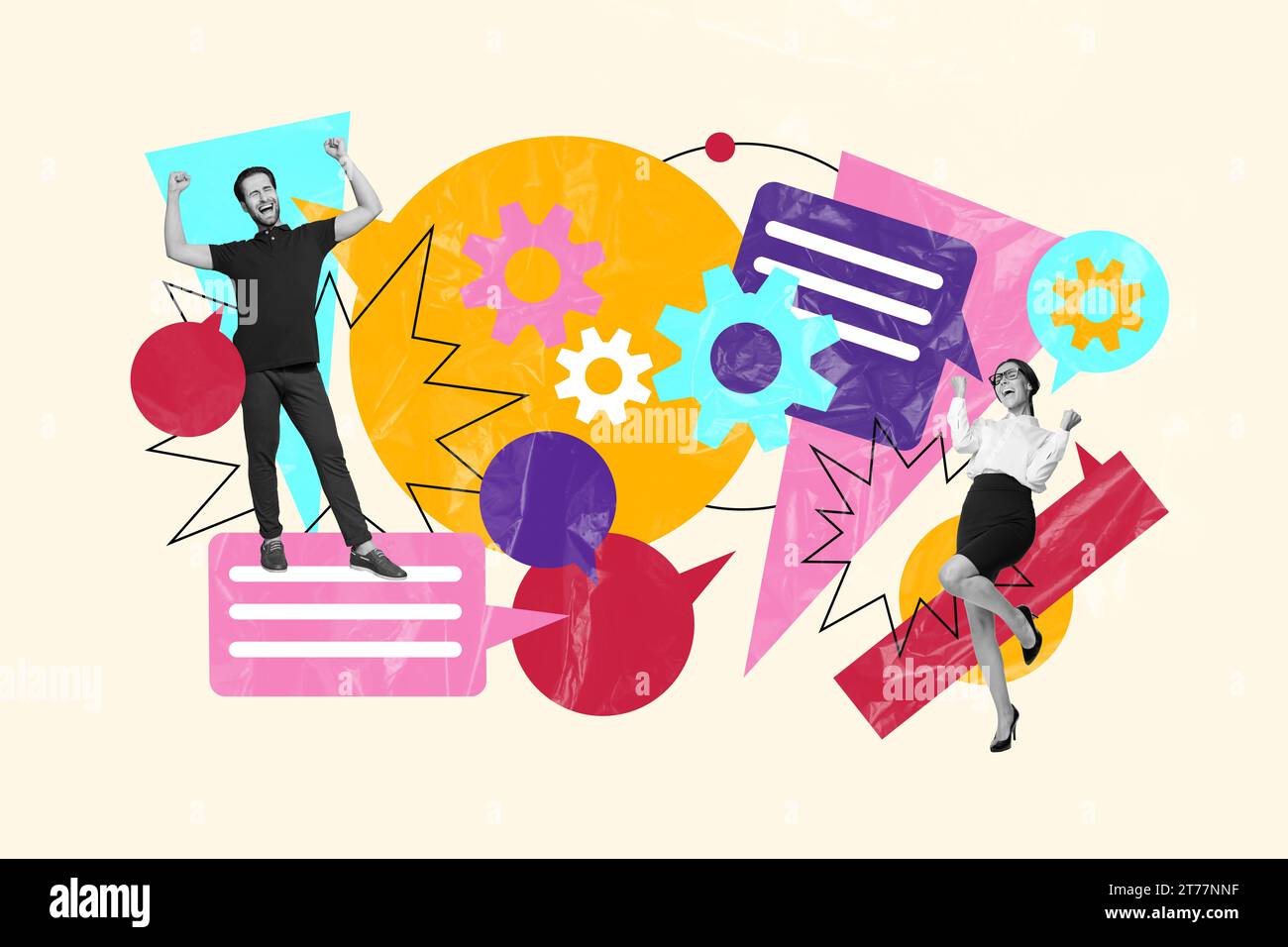 Picture poster collage artwork of happy cheerful people celebrate ...