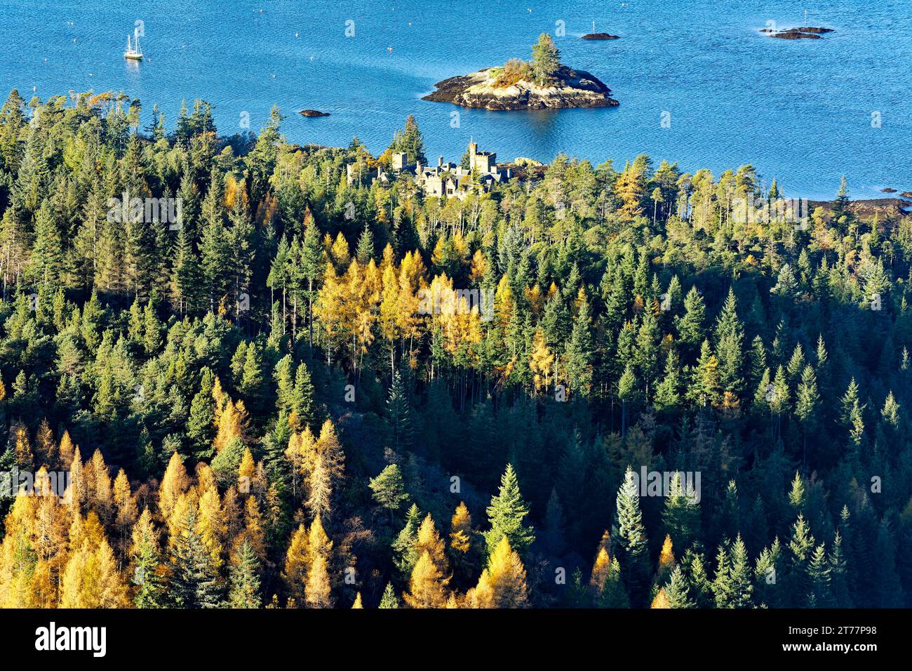 Plockton Loch Carron Wester Ross Scotland autumn sunshine over yellow ...