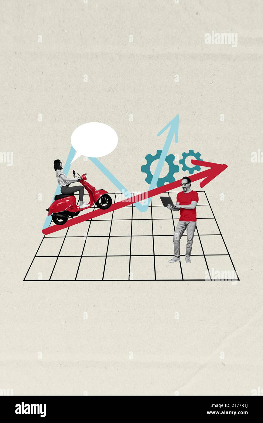 Creative trend collage of teamwork businesspeople cooperation arrow ...