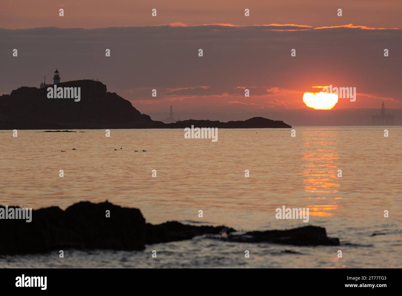 A beautiful sunset at Fidra Island near Yellowcraig Beach, North ...