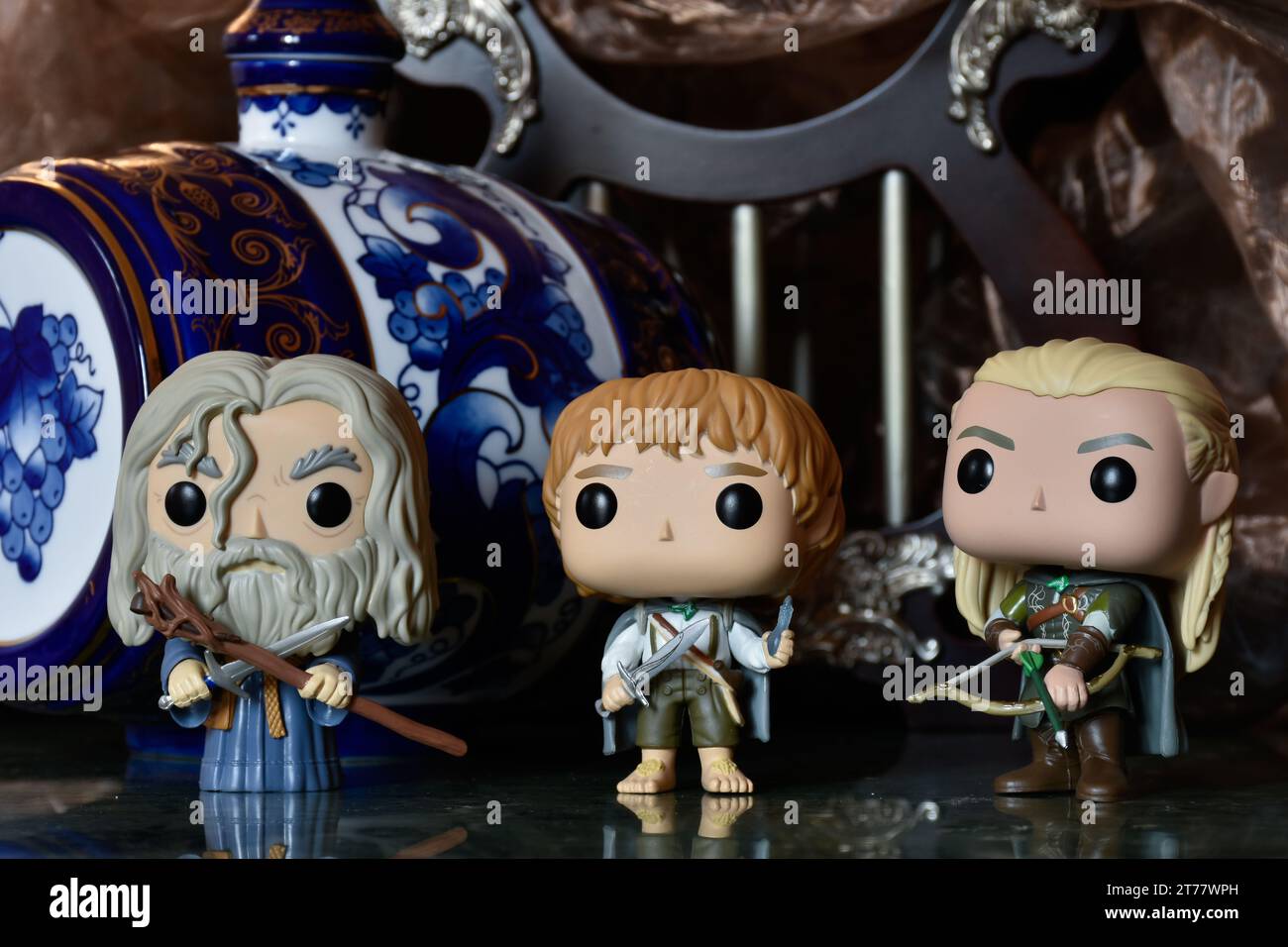 Funko Pop action figures of wizard Gandalf the Grey, hobbit Sam and elf ...