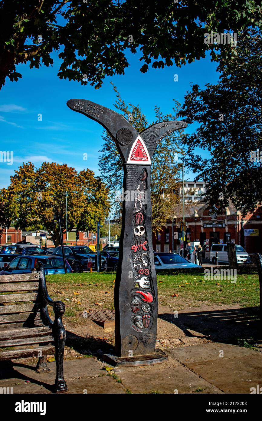 National Cycle Network mileage signpost Rochester, Kent.UK Stock Photo ...