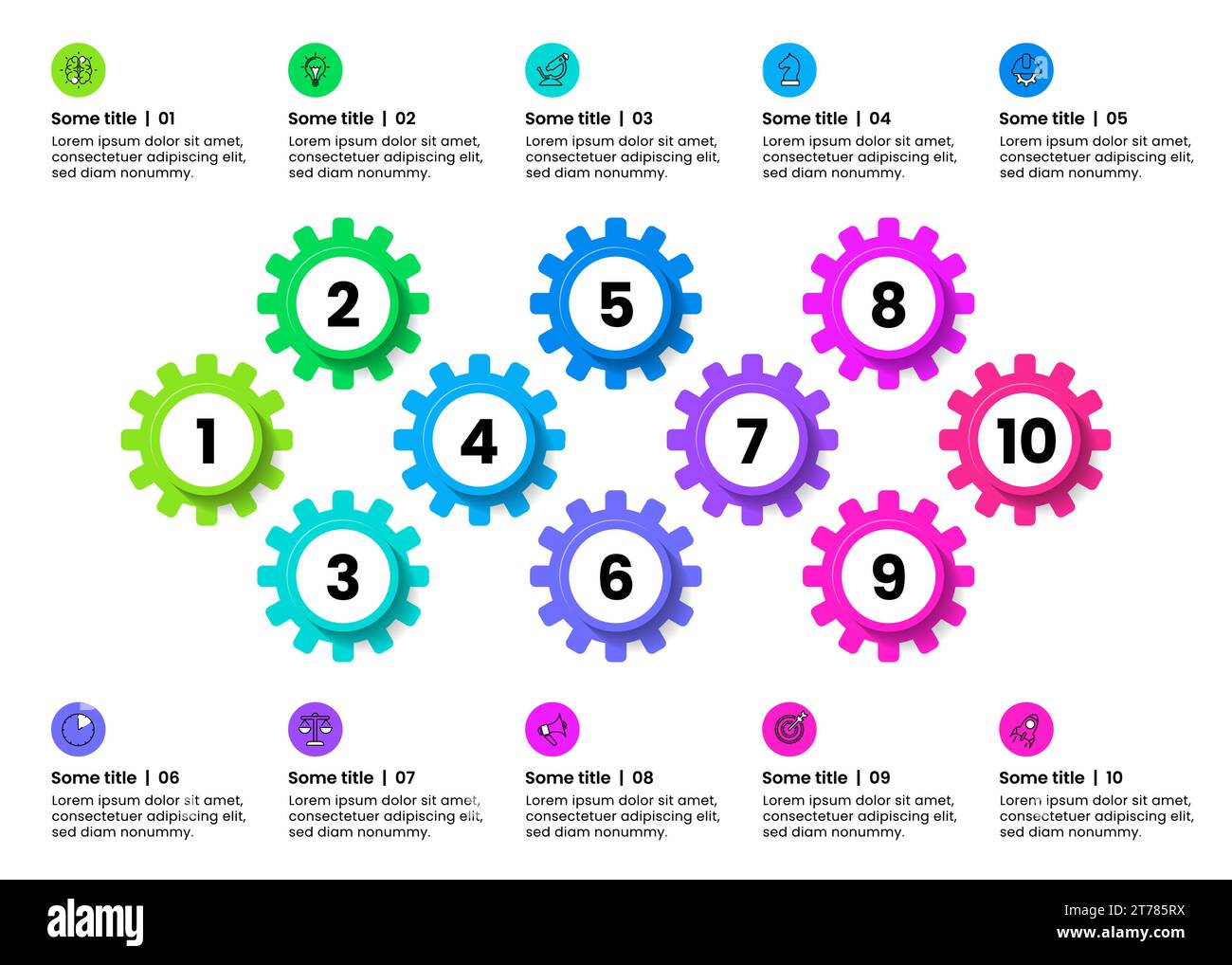 Infographic template with icons and 10 options or steps. Gears. Can be ...