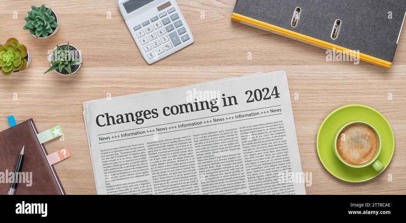 A newspaper on a desk with the headline Changes coming in 2024 Stock ...