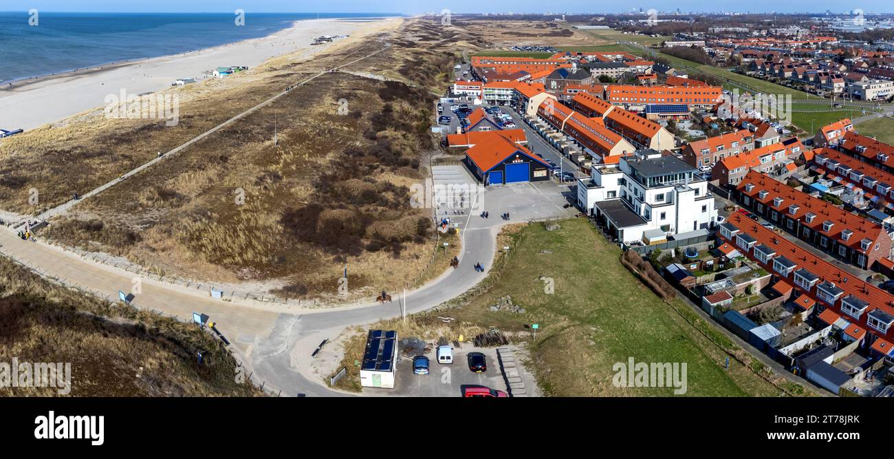 An aerial view of a beach resort town with an empty beach Stock Photo ...