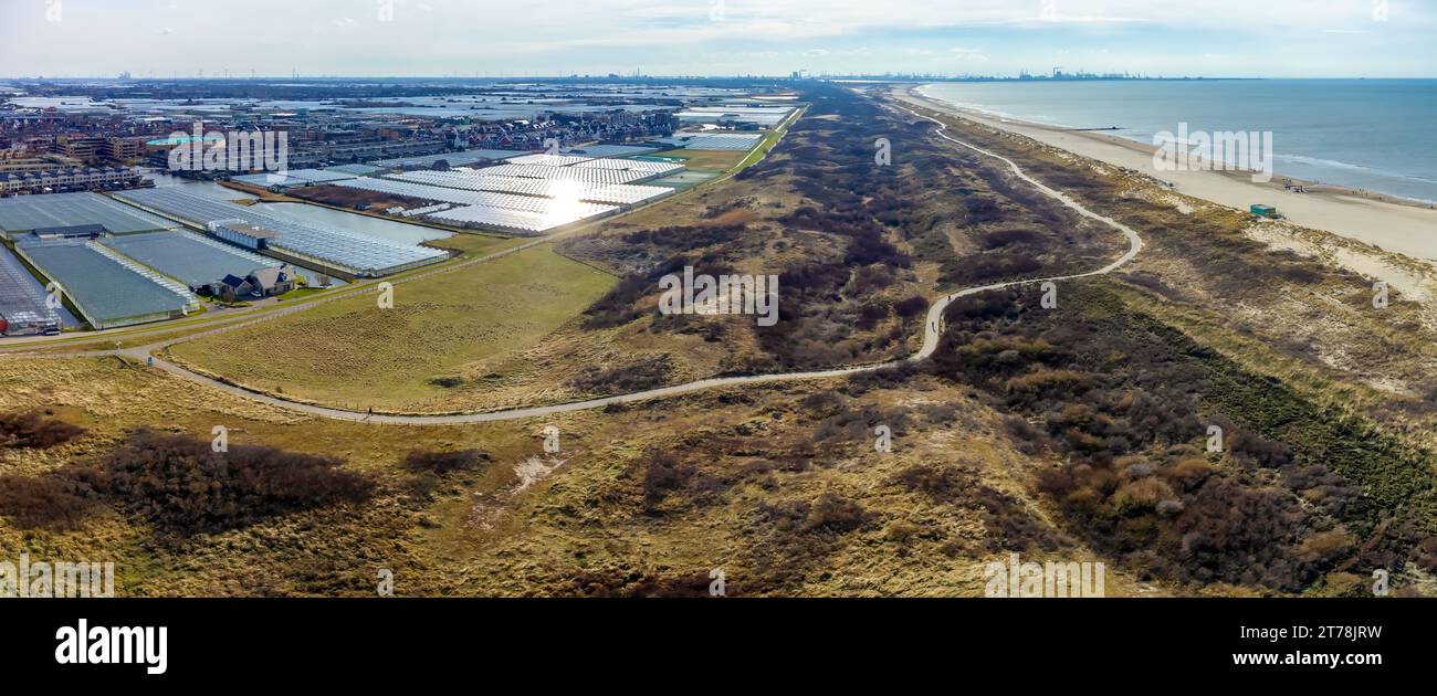 An aerial view of a beach resort town with an empty beach Stock Photo ...