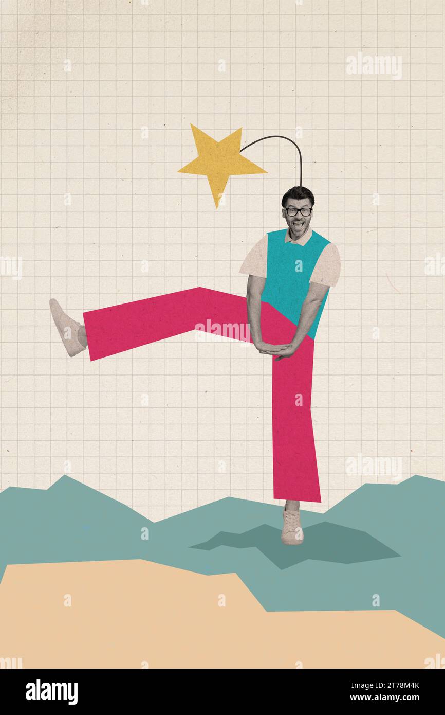 Creative abstract template graphics collage image of crazy smiling guy ...