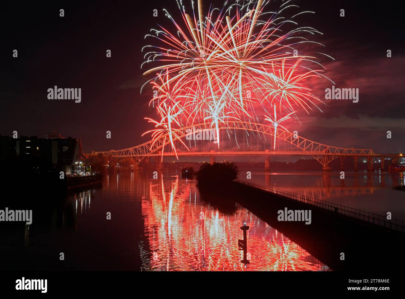 Reflections in the Manchester Ship Canal at Old Quay, Runcorn, of the ...