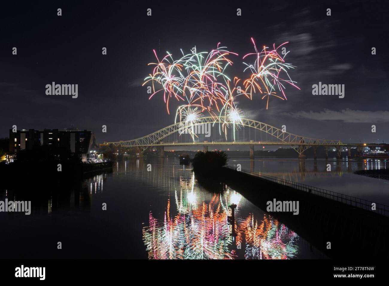 Reflections in the Manchester Ship Canal at Old Quay, Runcorn, of the ...