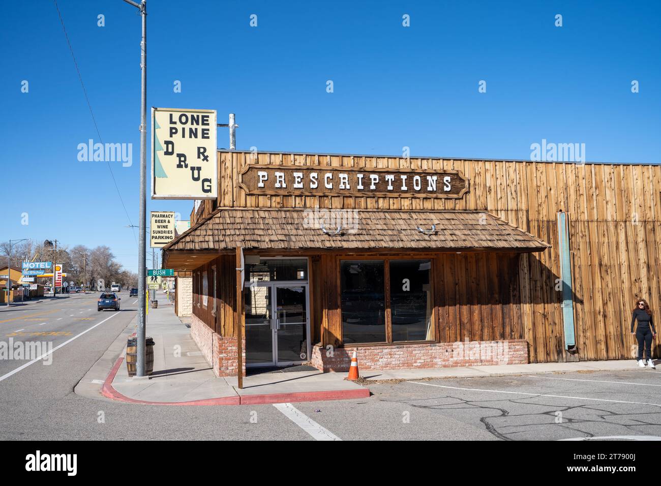 Lone Pine, CA, USA - February 9th, 2023 -Lone Pine Drug in a small ...