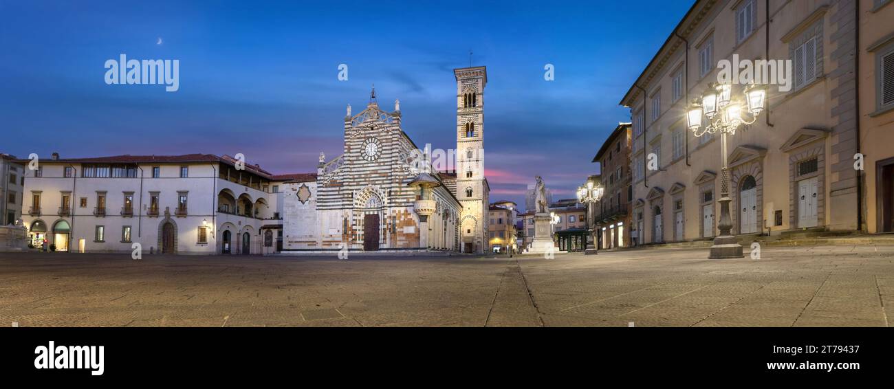 Prato, Italy - Panorama of Piazza del Duomo square at dusk Stock Photo ...