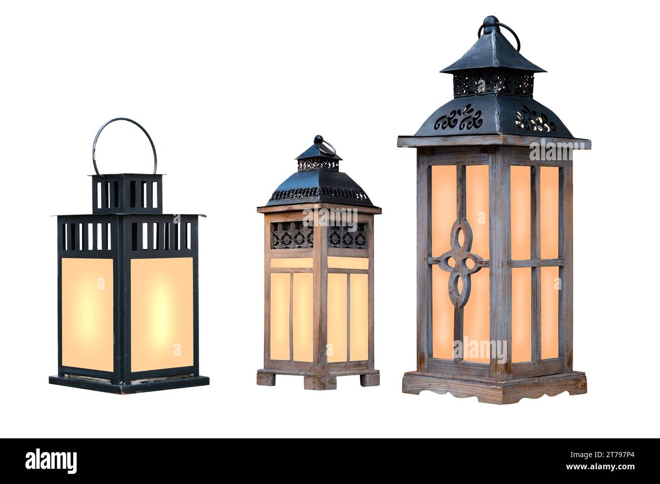 collage wooden flashlight for a candle is isolated on a white ...