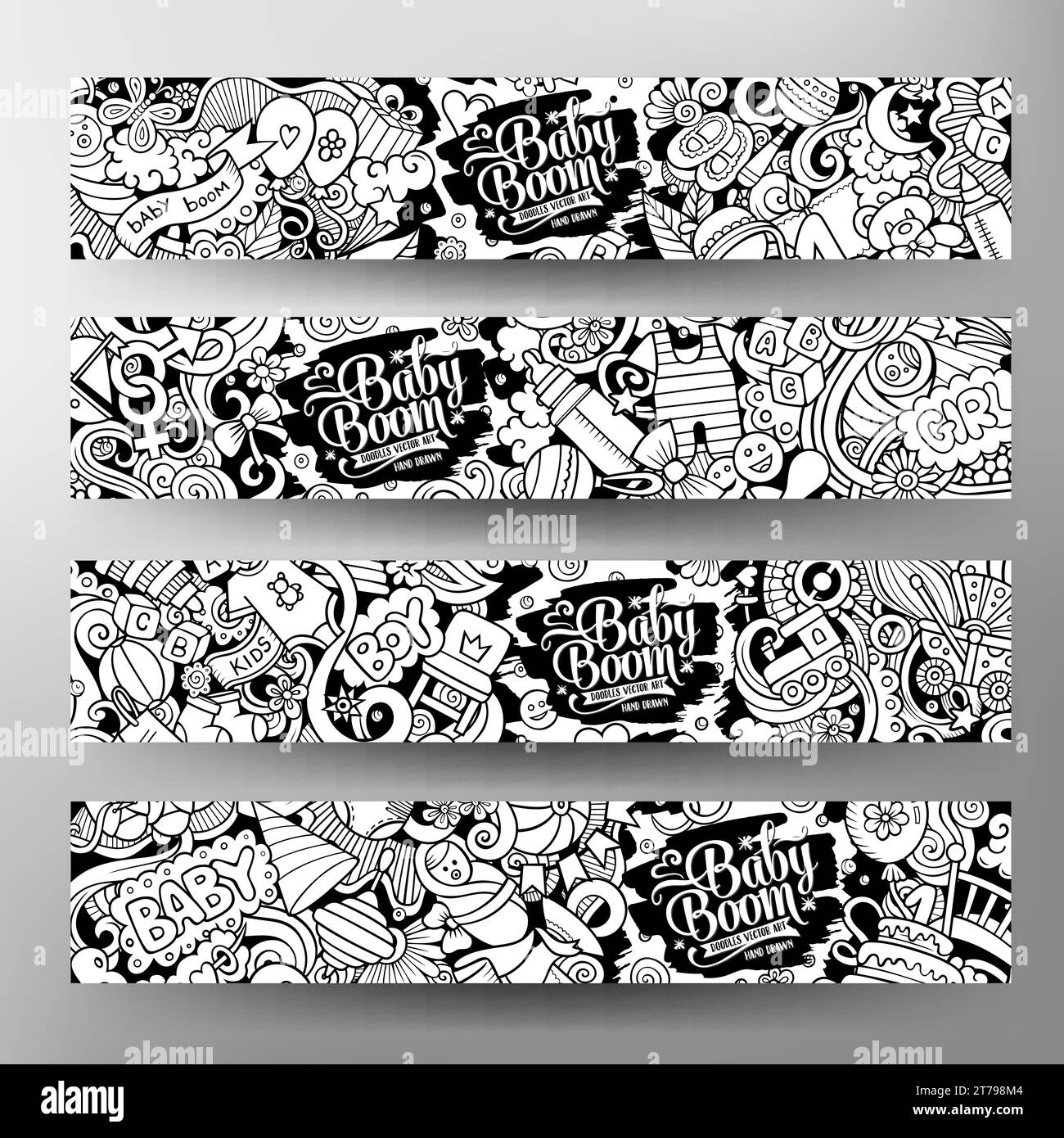 Cartoon cute colorful vector doodles Baby corporate identity. 4 ...