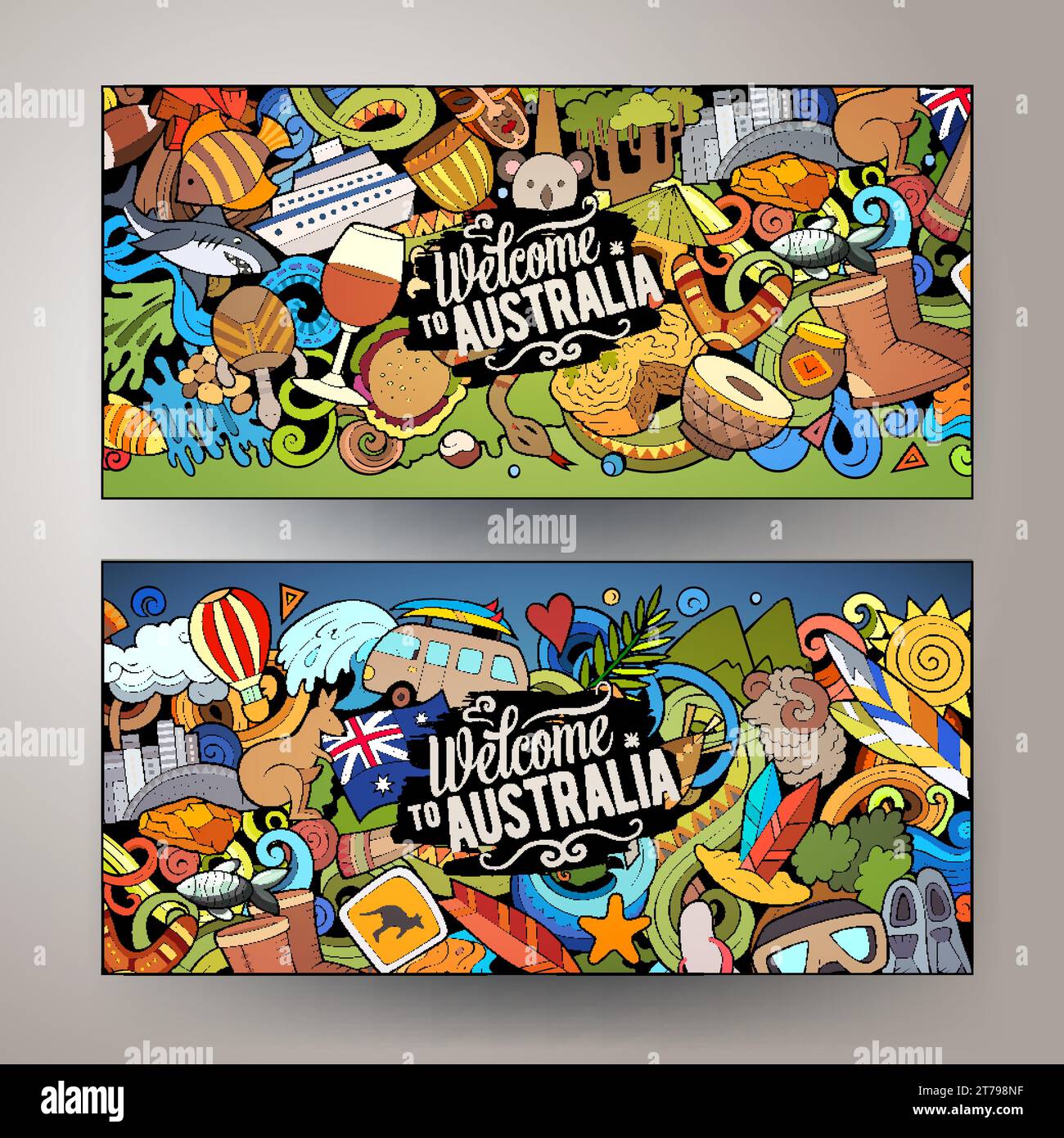 Cartoon vector doodle set of Australia corporate identity templates ...