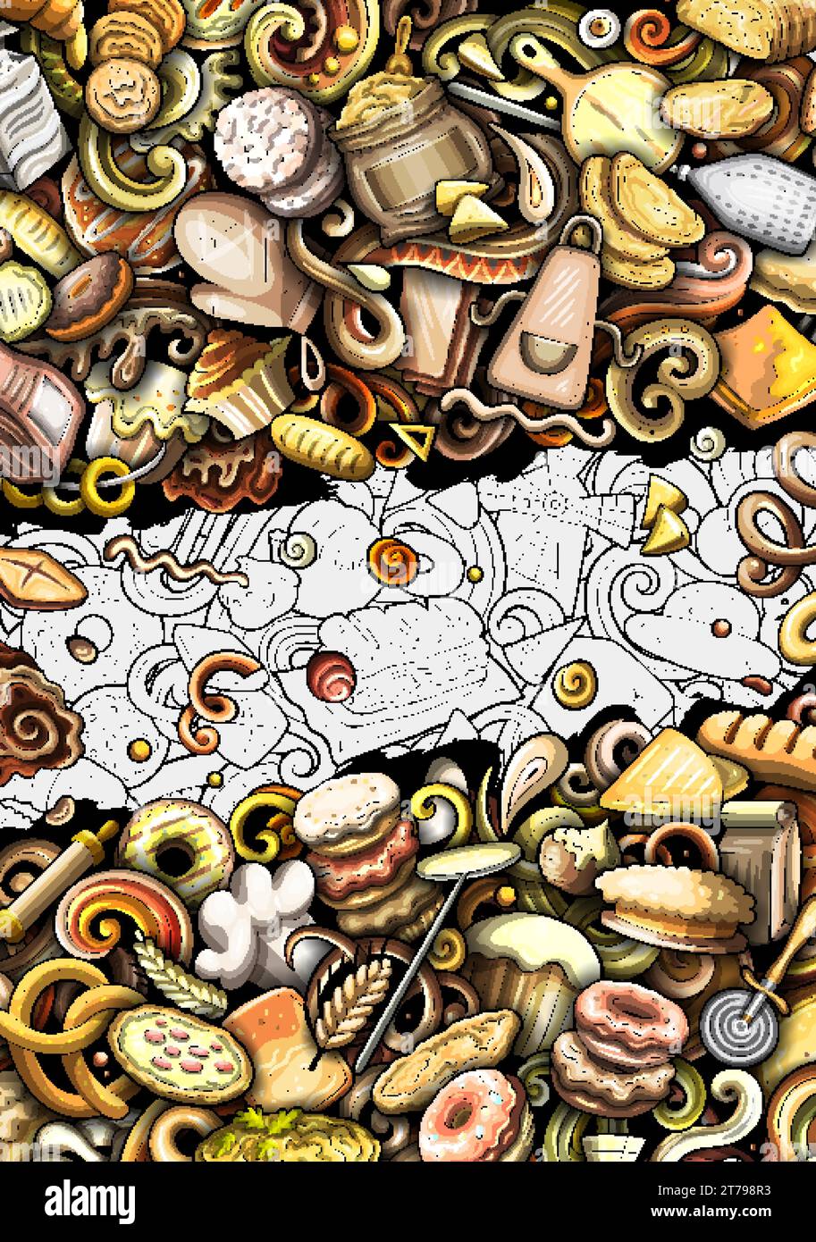 Cartoon vector doodle Bakery banner background. Funny Bakehouse ...