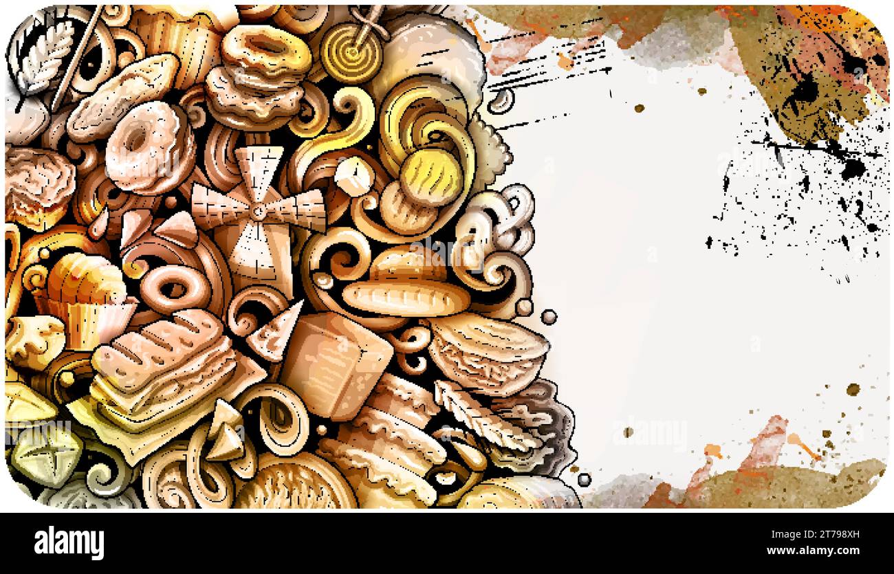 Cartoon vector doodle Bakery banner background. Funny Bakehouse ...