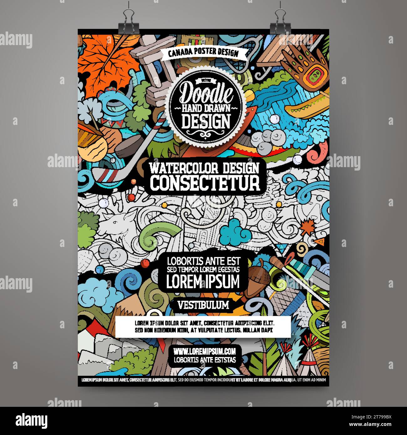 Cartoon vector doodle Canada poster template. Corporate identity for ...