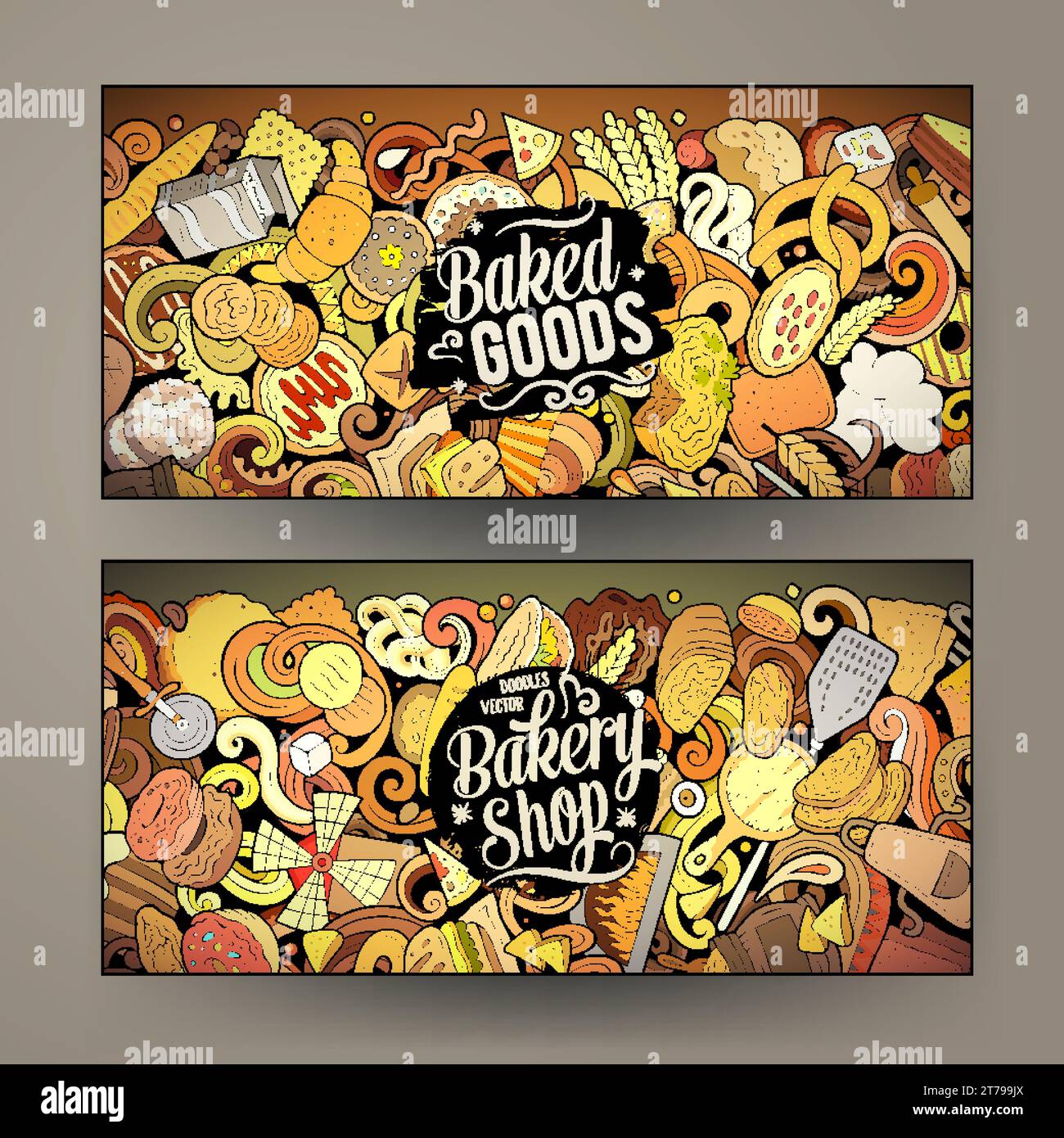 Cartoon vector doodle set of Bakery corporate identity templates. Funny ...