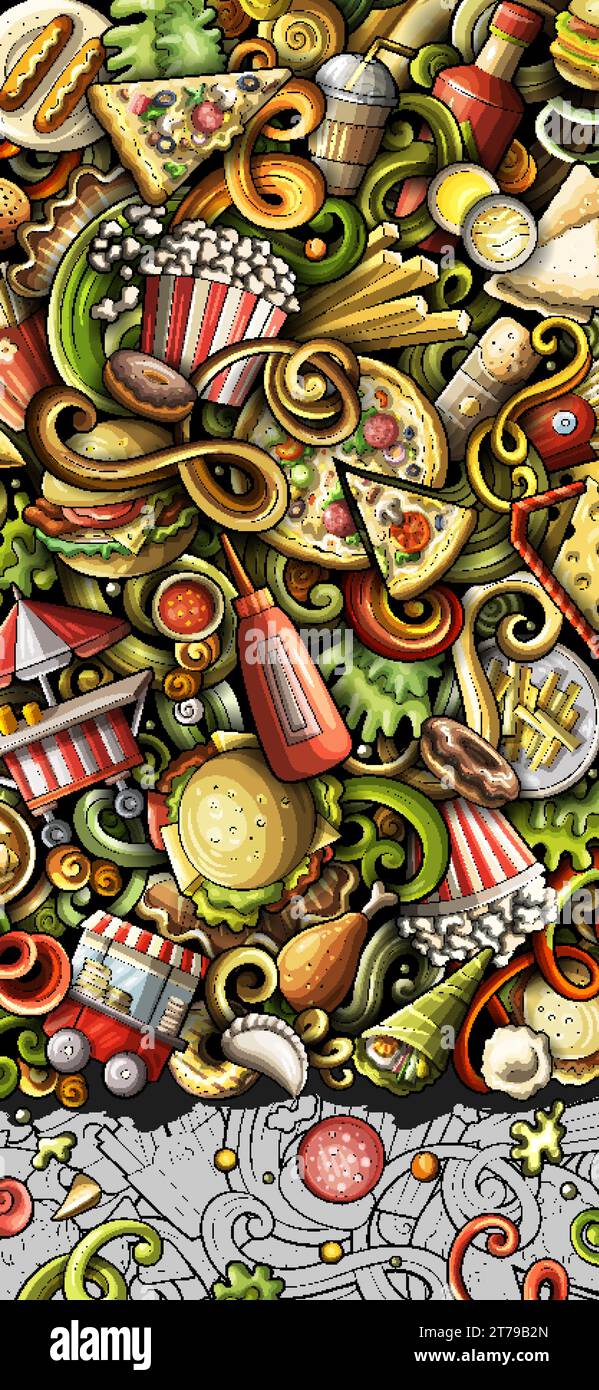 Fastfood hand drawn vector doodles illustration. Fast food banner ...