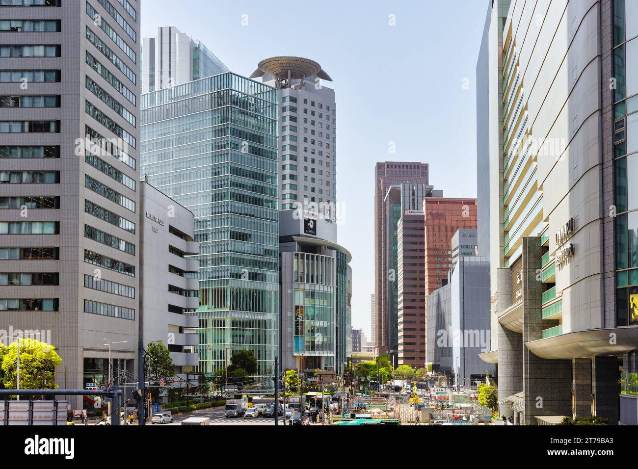 Osaka, Japan - April 12, 2023: Street view with high-rise buildings in ...