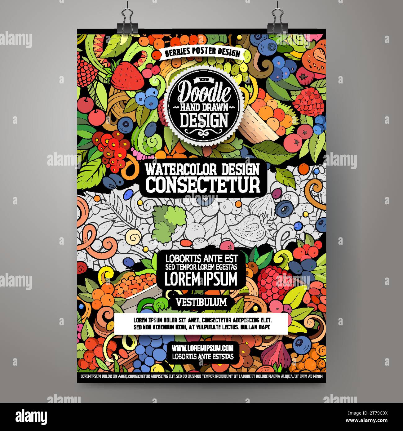 Cartoon vector doodle Berries poster template. Corporate identity for ...