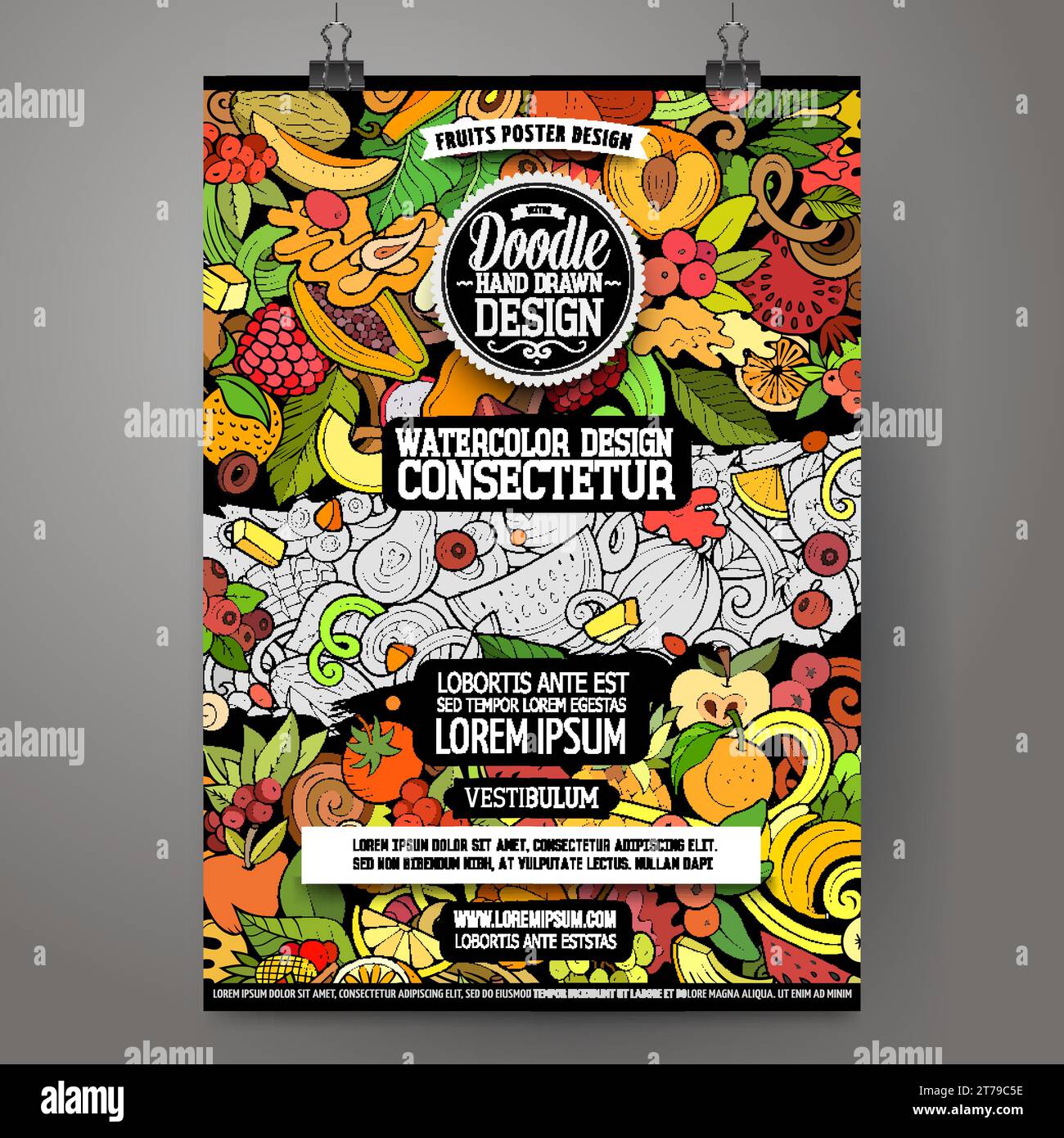 Cartoon vector doodle Fruits poster template. Corporate identity for ...