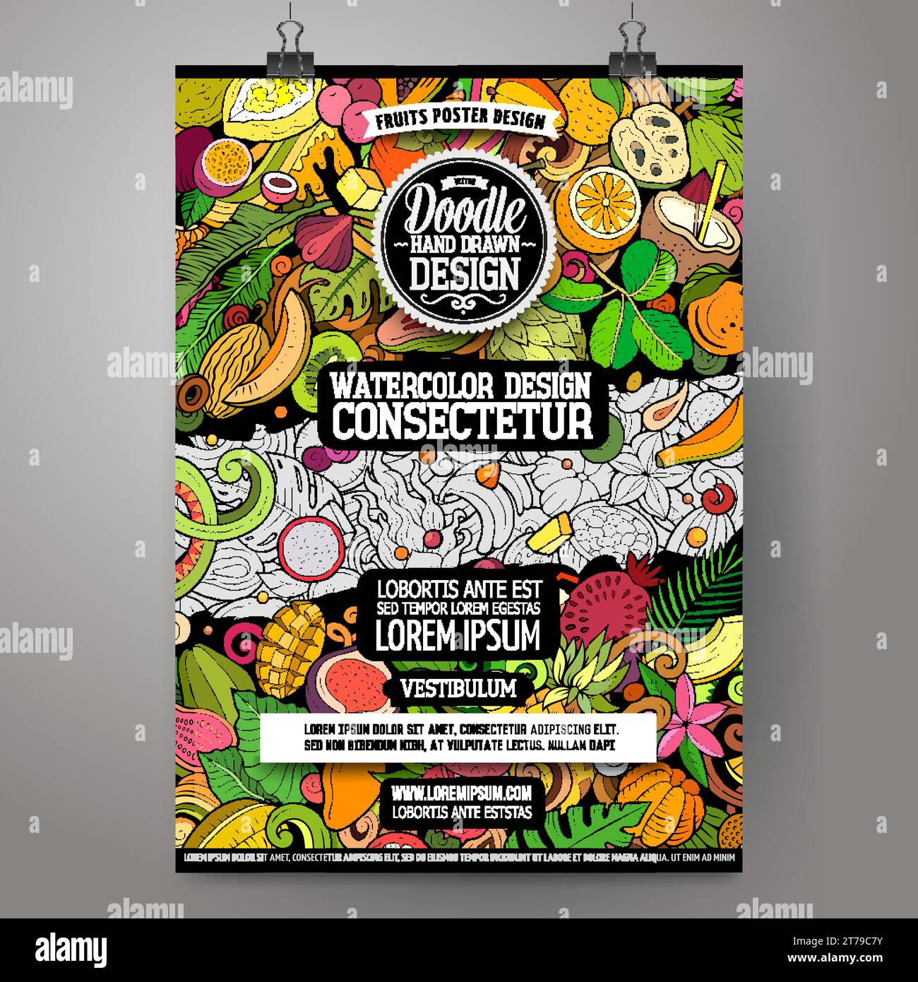 Cartoon vector doodle Exotic Fruits poster template. Corporate identity ...