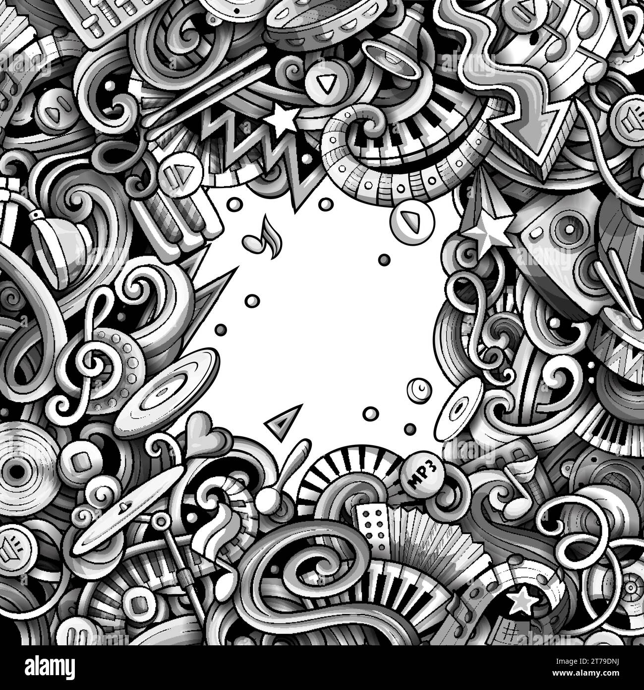 Music vector doodles illustration. Musical frame design. Sound elements ...