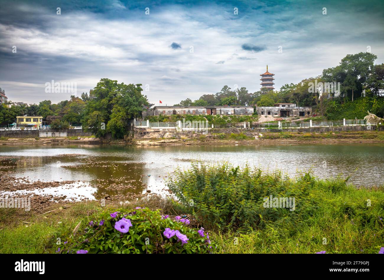 Looking across the Ka Long river in Mong Cai, Vietnam, across the ...