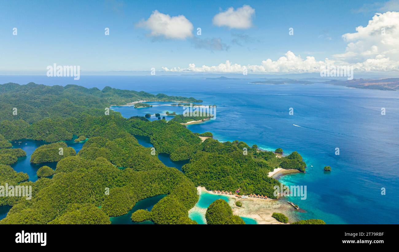 Beautiful rainforest landscape and lagoons with turquoise sea water ...