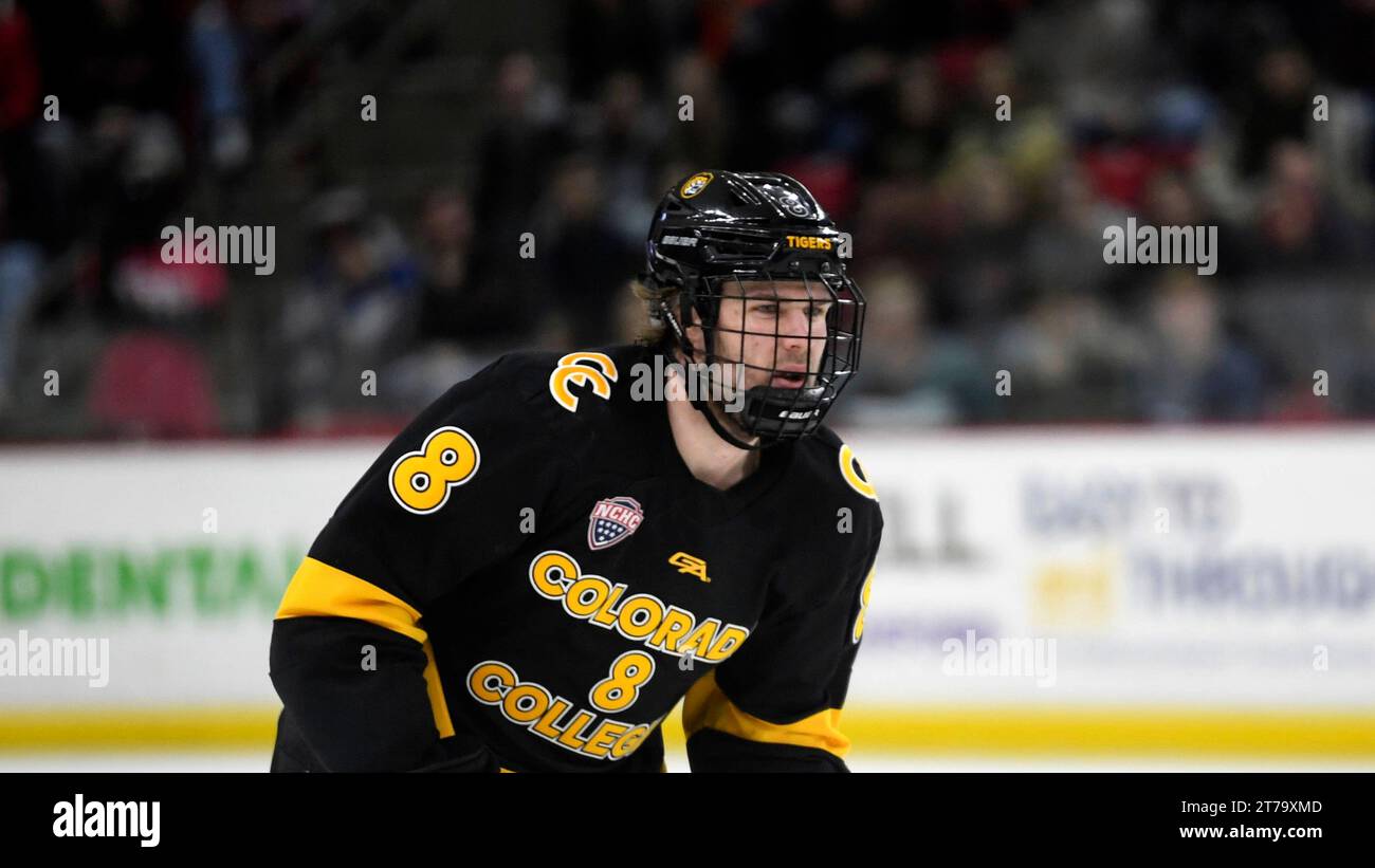 Colorado College forward Ryan Beck (8) during an NCAA hockey game ...