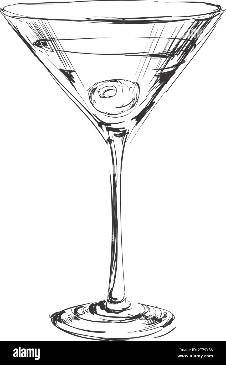 Sketch Martini Cocktails with Olives Vector Hand Drawn Illustration ...