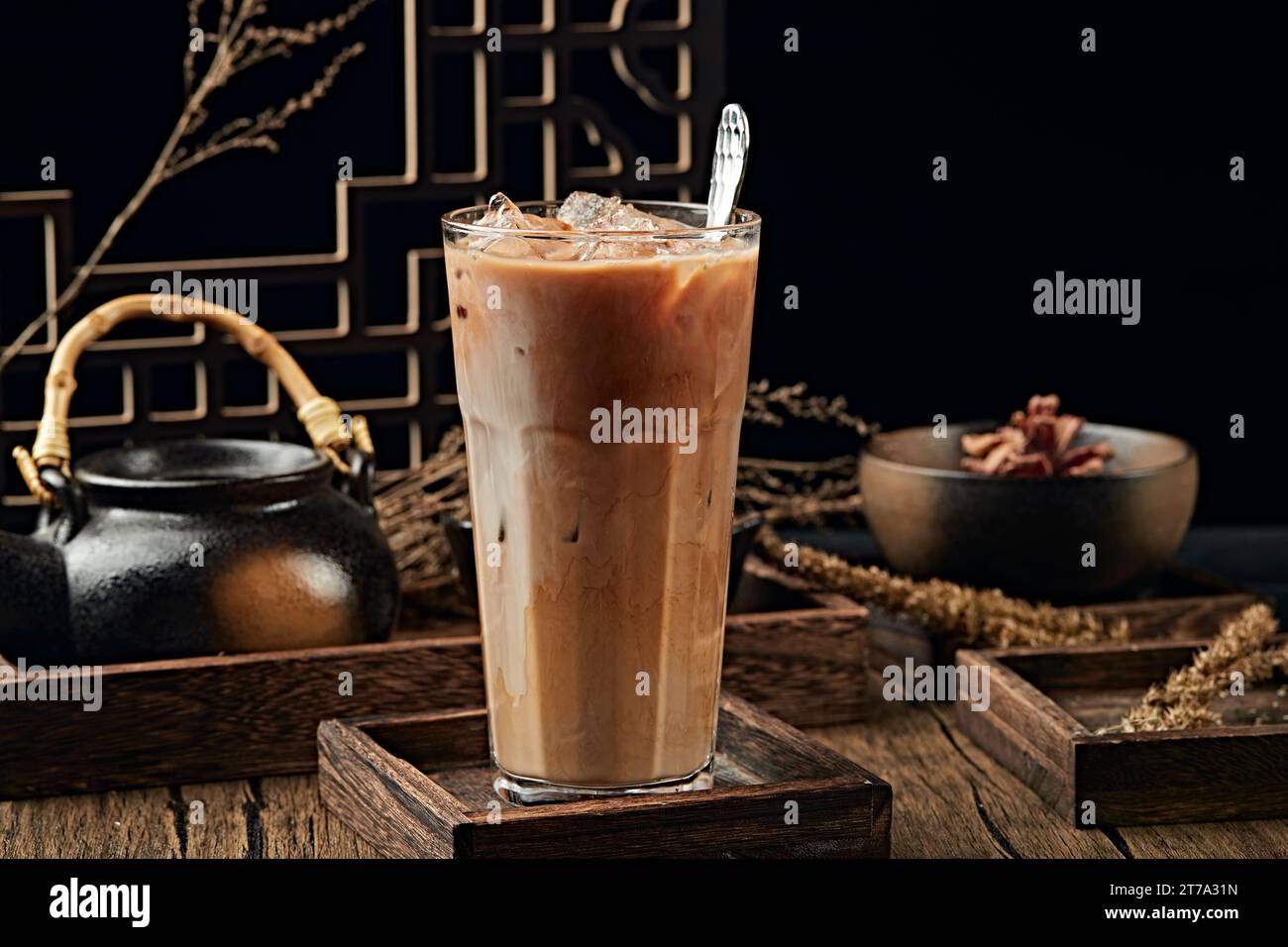Glass of Iced Americano Coffee,Milk and Coffee Stock Photo - Alamy