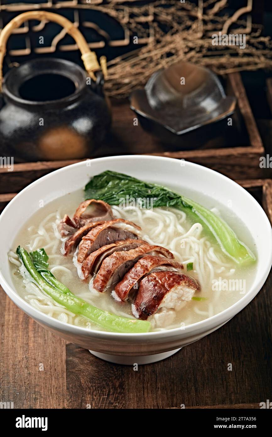 Chicken Rice Noodle Soup with Roasted Goose Stock Photo - Alamy
