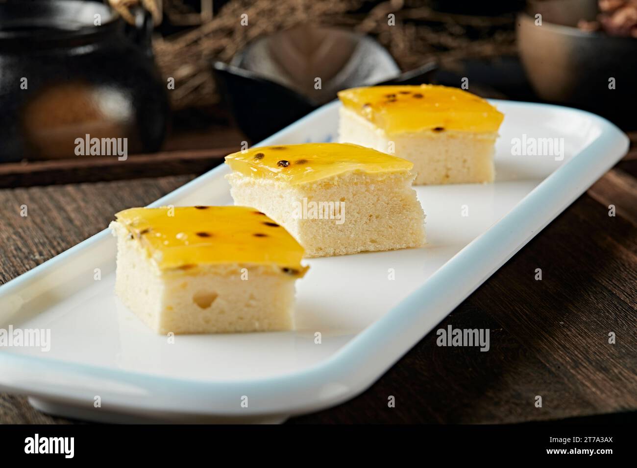 dim sum Passion fruit and Coconut Mousse Cake Stock Photo - Alamy
