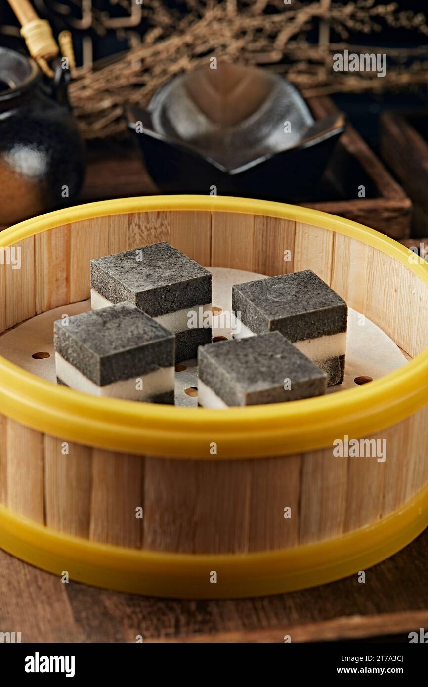dim sum black Sesame Mousse Cake Stock Photo - Alamy