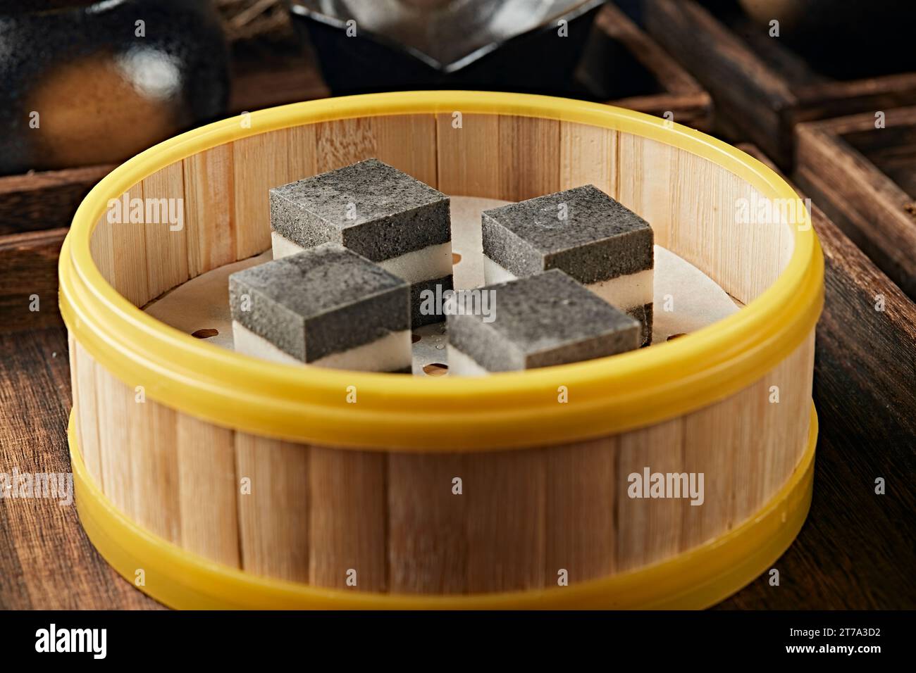dim sum black Sesame Mousse Cake Stock Photo - Alamy