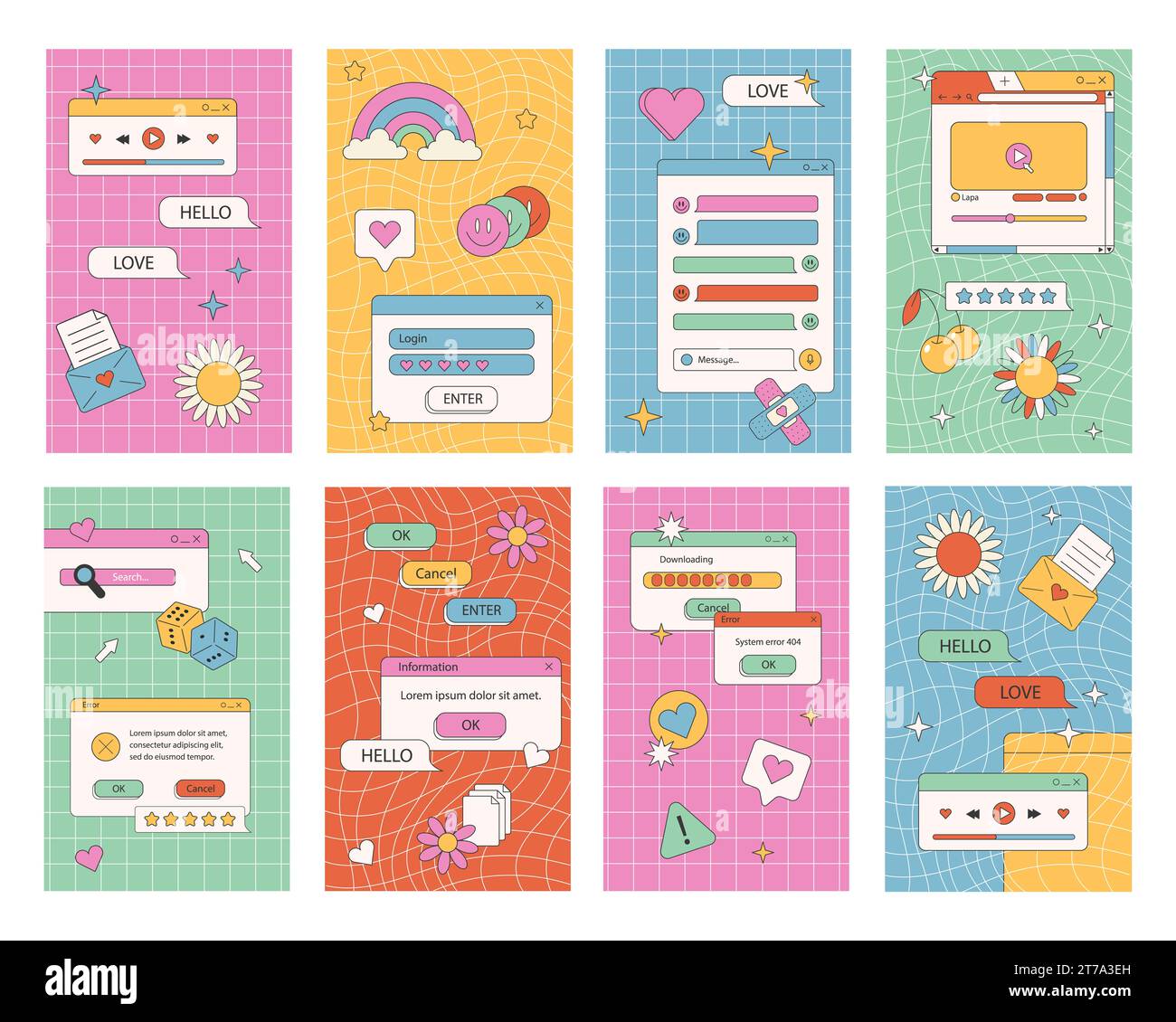 Retro cartoon banner set geometric frames in 90s Stock Photo - Alamy