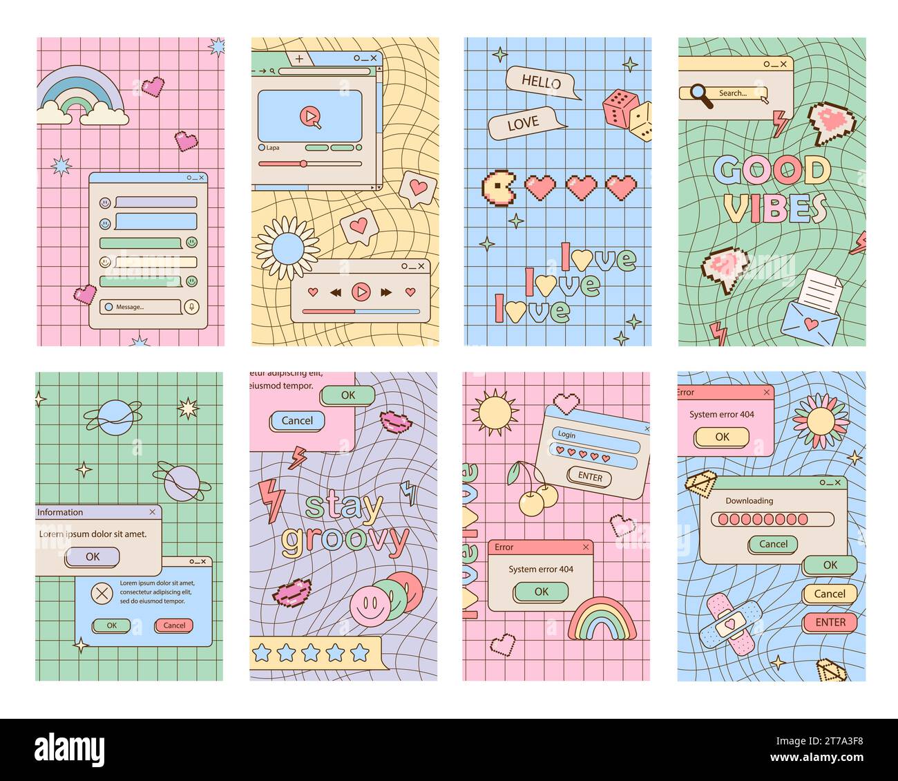 Retro cartoon banner set geometric frames in 90s Stock Photo - Alamy