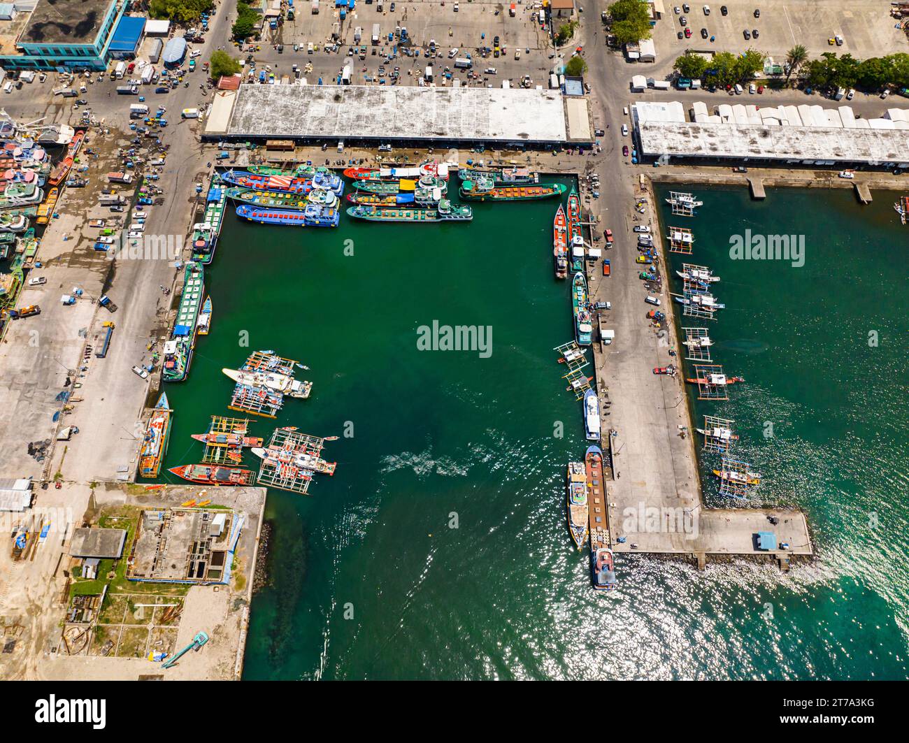 Aerial view of Fisherman boats lining up on the edge of General Santos ...