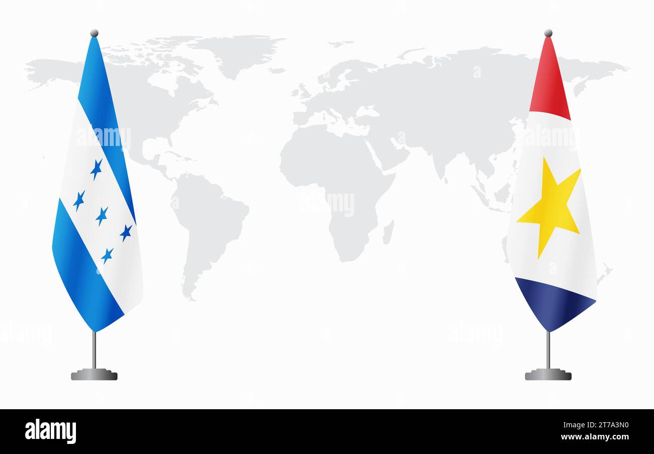 Honduras and Saba flags for official meeting against background of ...