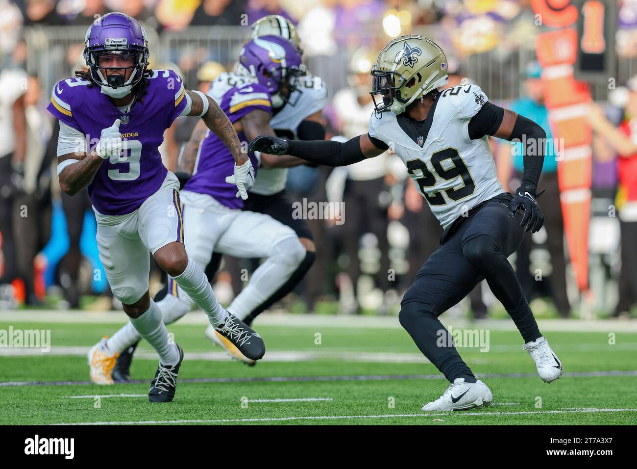 Minnesota Vikings wide receiver Trishton Jackson (9) moves against New ...
