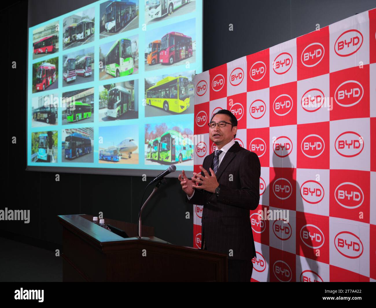 Tokyo, Japan. 14th Nov, 2023. Liu Xueliang, general manager of BYD Asia-Pacific Auto Sales ...