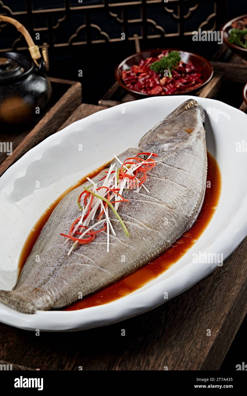 steam Bastard halibut (Paralichthys olivaceus Stock Photo - Alamy